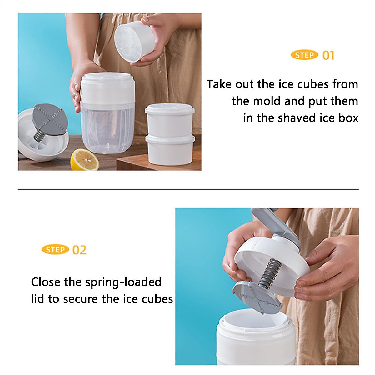 1000ml Manual Ice Crusher- Reusable Detachable Ice Shaver Cocktails Hand-Crank Ice Shaver with Ice Cube Mold, Portable Manual Ice Shredding Machine for Making Snow Cones