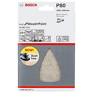 Bosch Professional 2608621207 G80, Set of 10 Triangular Sanding Pads M480 Best (Wood and Paint, Ø 115 mm, Grit P80, Accessories for Delta Sander), Beige, 10