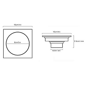 kilofly Black Square 4" Shower Floor Sink Strainer Removable Cover Drainage