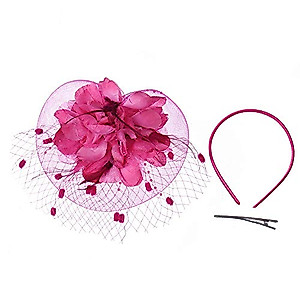 Derby Netting Mesh Headband,BOLUBILUY Feather Big Flowers Hair Band Tea Party Girls Women Wedding Bridal Fascinator Hat