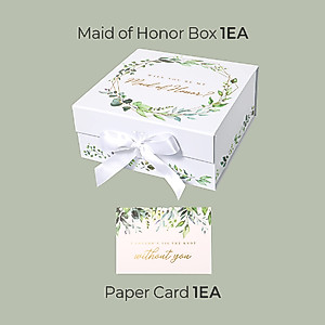 BRIGEL Bridesmaid Proposal Box, Will You Be My Maid of Honor Proposal Box for Maid of Honor Gifts, Leaf-Patterned White Box with Gold-Foiled Text, Magnetic Closure, and a White Ribbon