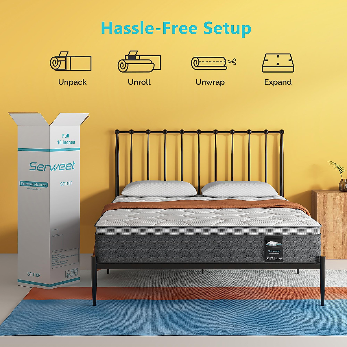 Serweet 8 Inch Memory Foam Hybrid Queen Mattress - 5-Zone Pocket Innersprings for Motion Isolation -Heavier Coils for Durable Support -Medium Firm -Fiberglass-Free - Made in Century-Old Factory