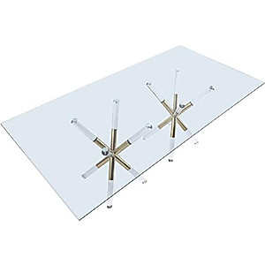 Meridian Furniture Mercury Collection Modern | Contemporary Tempered Glass Top Dining Table with Acrylic and Gold Durable Metal Base, Rectangular