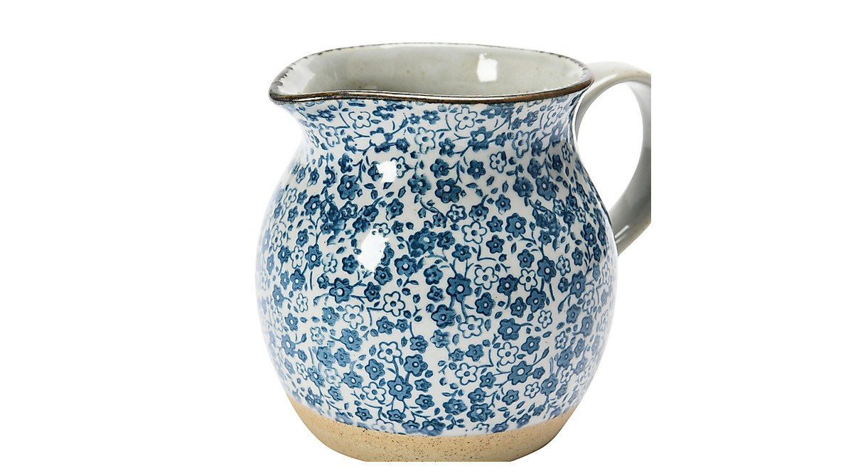 Creative Co-Op Hand-Painted Stoneware Pitcher – Country Style Water Jug