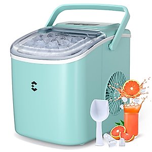 EASYERA Ice Maker Countertop, Portable Ice Machine 9 Cubes in 6 Mins, 26lbs in 24Hrs, 2 Sizes of Bullet Ice Self-Cleaning with Ice Scoop, Bag, and Basket, for Kitchen, Party, RV, Bar-Green