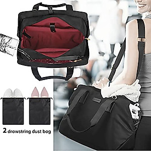 CHICECO Travel Yoga Gym Bag for Women, work tote bag,2 x Separate shoe bag,Wet Dry Storage Pockets,Carryall Sports Duffle Bag, Black(Yoga Mat Not Included)