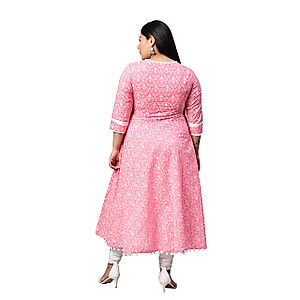 Yash Gallery Women's Plus Size Cotton Floral Print Anarkali Kurta (Light Pink)