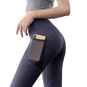 EAZE FIT Tummy Control Quick Dry Lightweight Breathable Workout Leggings for Women Yoga Pants with Pockets (as1, Alpha, s, Regular, Regular, Purple, Skinny)