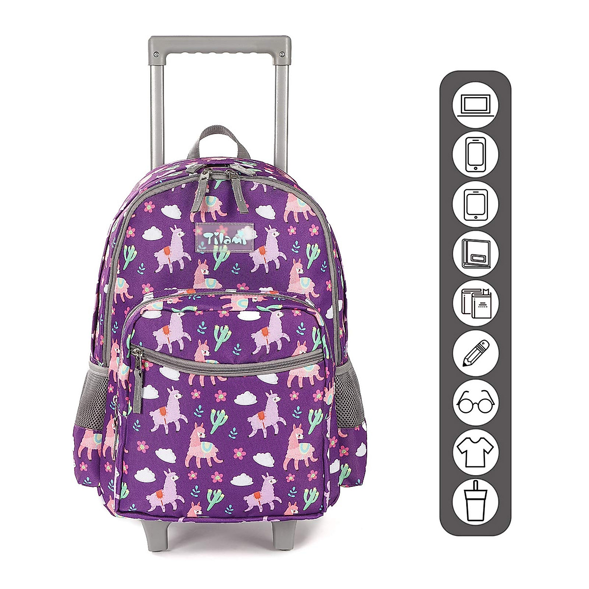 Tilami Rolling Backpack 18 inch Double Handle Wheeled Laptop Boys Girls Travel School Children Luggage Toddler Trip, Black