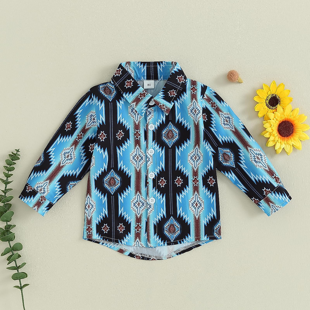 Western Baby Boy Clothes Long Sleeve Cow Print Shirts Button Down Lapel Tops Tees Fall Winter Clothes 6M-4T (Blue, 3-4 Years)