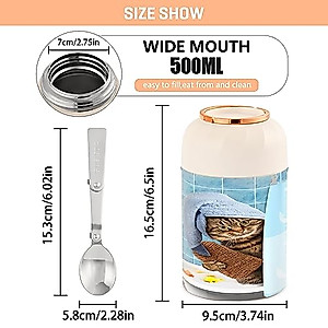 CUPADA Funny Cat Kitten Food Jar, Yellow Rubber Duck Insulated Hot Food Jars Vacuum 17OZ with Folding Spoon for Work Trip Picnic Camping