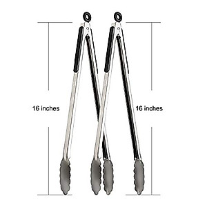 Premium Locking Grill Tongs Set of 2-16 inch Heavy Duty Long Kitchen BBQ Tongs for Barbecue Cooking Grilling, Stainless Steel & Dishwasher Safe