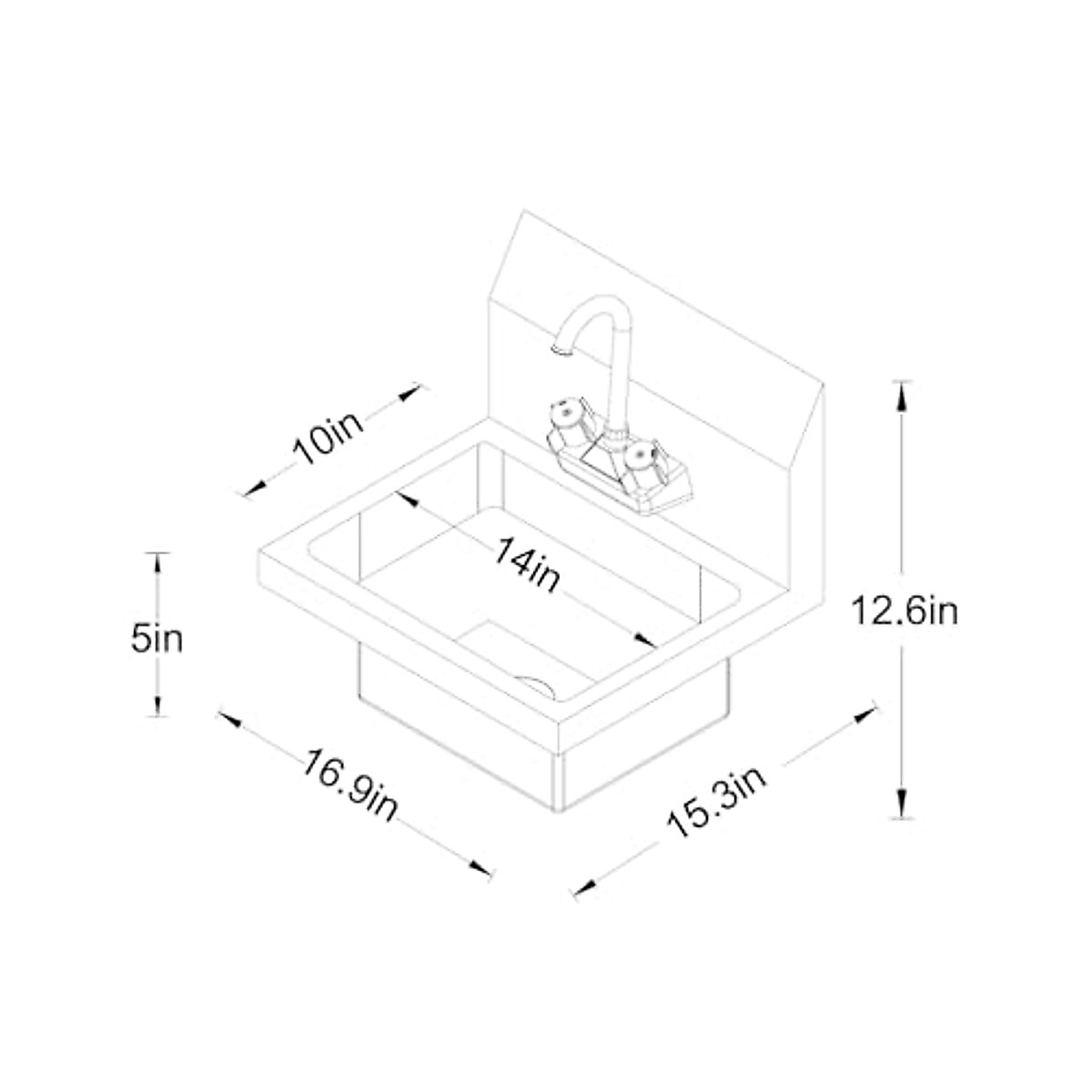 Rockpoint 304 Stainless Steel handmake Sink for Washing with Faucet, Commercial Wall Mount Hand Basin for Restaurant, Kitchen and Home, 17 x 15 Inches, Silver