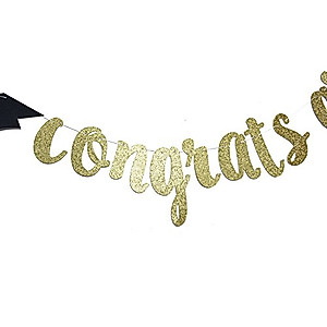 Congrats Grad Gold Glitter Banner-Graduate Party Decorations