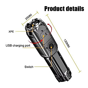 Cenbini 2PCS Peachloft Flashlight, Powerful LED Flashlight, Waterproof Zoom 3 Lighting Modes USB Rechargeable Torch for Outdoor Hiking Emergency (Gray Black)