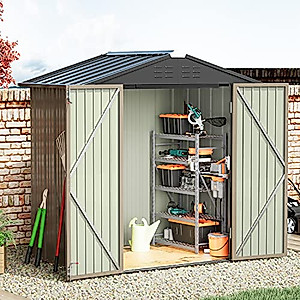 Greesum Metal Outdoor Storage Shed 8FT x 6FT, Steel Utility Tool Shed Storage House with Door & Lock, Metal Sheds Outdoor Storage for Backyard Garden Patio Lawn (8’x 6'), Brown