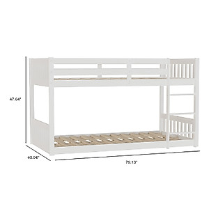 JOYMOR Solid Wood Low Twin Over Twin Bunk Bed for Kids/Toddlers/Junior, Bunk Bed Frame with Guardrails & Ladder for Boys Girls, No Box Spring Needed, White