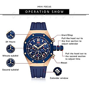 AIMES Blue Mens Watches Fashion Casual Chronograph Watches for Men Big Face Military Sports Waterproof Multifunction Silicone Strap Business Work Wristwatch