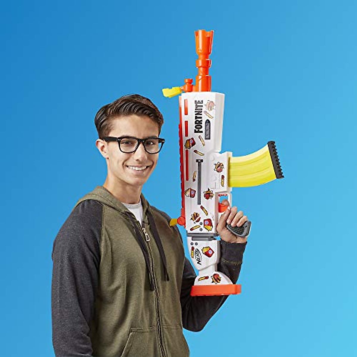 Nerf Fortnite AR-Durrr Burger Motorized Blaster - Customizing Stickers, 20 Darts, 10-Dart Clip - for Youth, Teens, Adults (Amazon Exclusive)