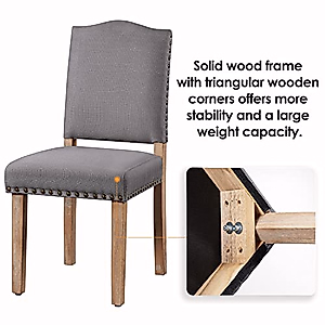 Yaheetech Dining Chairs Set of 2 Dining Room Chair Fabric Parsons Chairs with Nailhead Trim and Solid Wood Legs for Home, Kitchen, Dining Room, Dark Gray