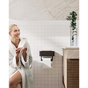 WZKALY Toilet Paper Holder with Shelf - Flushable Wipes Dispenser & Storage Fits Any Bathroom, Keep Your Wet Wipes Hidden - Stainless Steel Wall Mount Bathroom Organizer -（Matte Black, Regular roll）