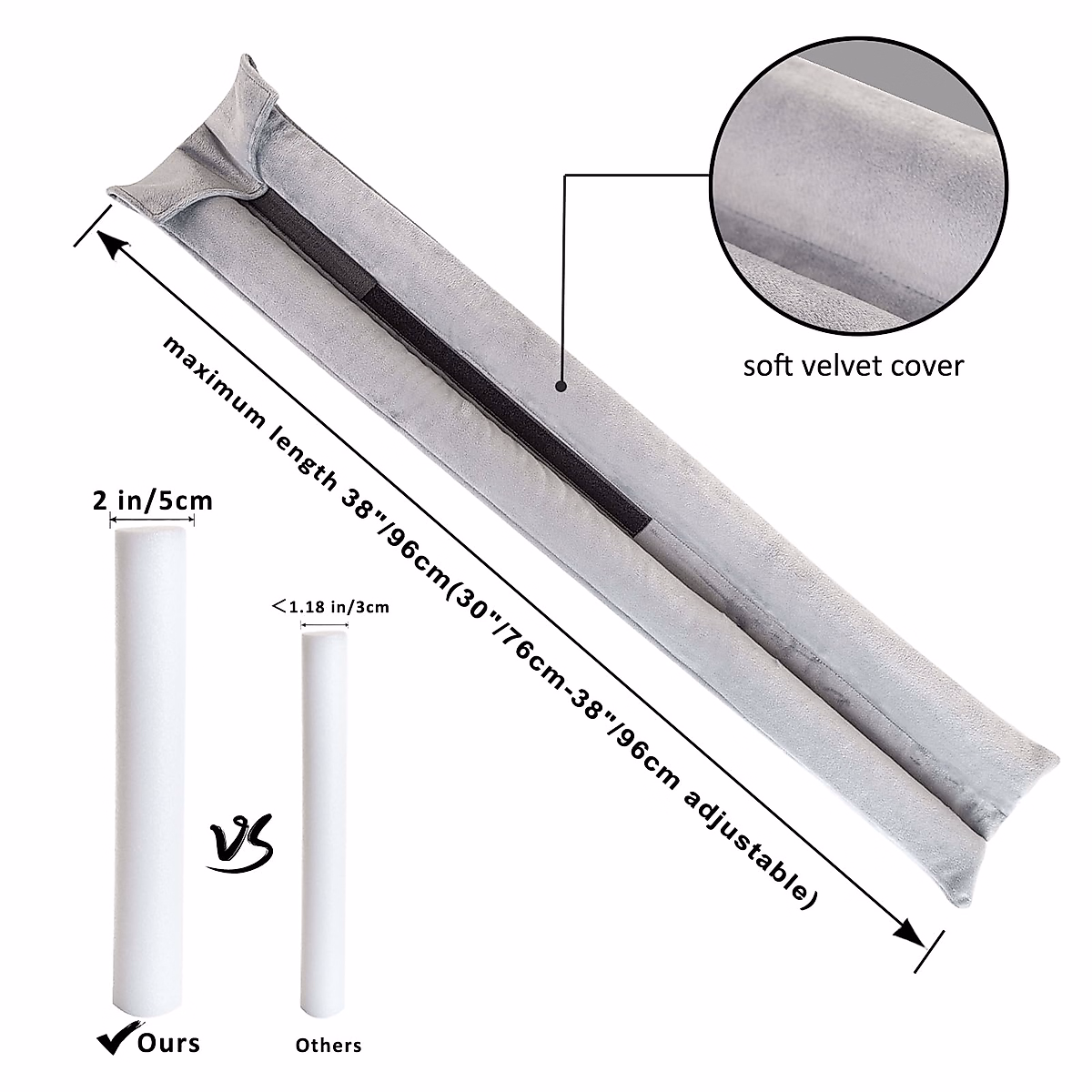 Marwood Under Door Draft Stopper 30-38" Adjustable Wind Stopper for Door & Window, Foam Door Sweep Air & Noise Blocker for Bottom of Doors Double Side Seal - Grey