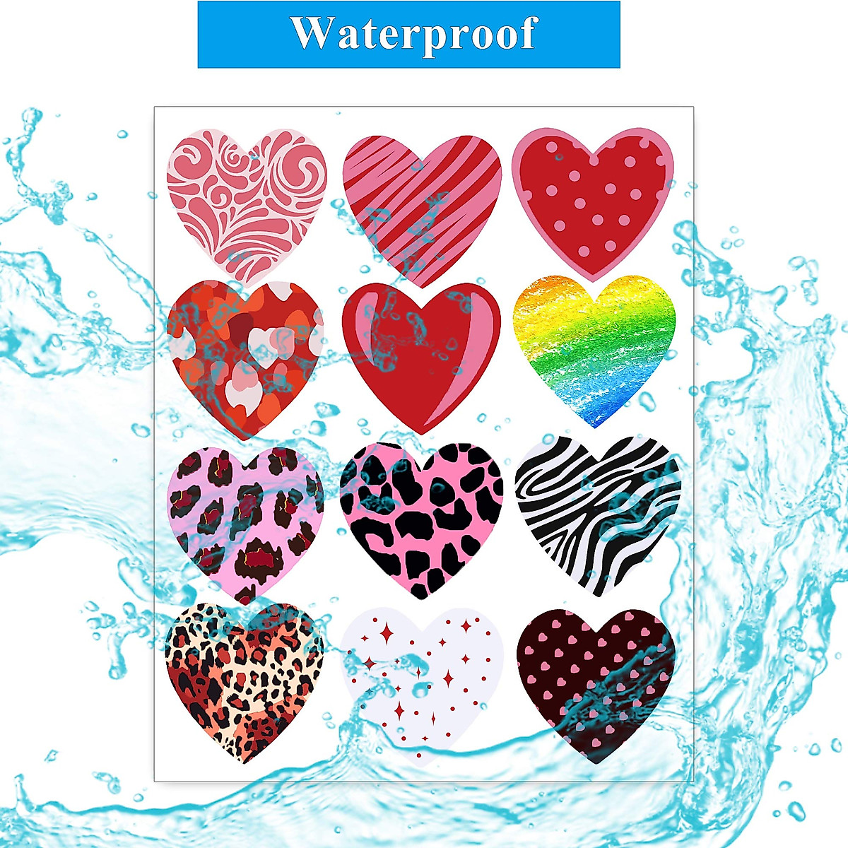 Love Stickers, 1.5 Inches Large Assorted Heart Shape Pattern Adhesive Stickers for Wedding Anniversaries Party Note Present Packaging Thank You Small Business