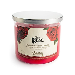 True Rose Highly Scented Natural 3 Wick Candle, Essential Fragrance Oils, 100% Soy, Phthalate & Paraben Free, Clean Burning, 14.5 Oz.