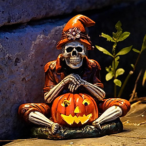 Tooyuart Halloween Decorations Skull Skeleton Garden Statue with Solar Pumpkin Lantern - Halloween Decorations for Outdoor, Holiday, Parties, Indoors, Yards, Gardens, Lawns (Pumpkin Ghost)