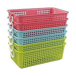 Anbers Desktop Storage Baskets, Colored Plastic Basket, 6 Packs