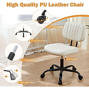 Sweetcrispy Small Office Computer Desk Chair with Wheels and Lumbar Support, Comfy Cute Armlees PU Leather Vanity Rolling Swuvel Task Chair No Arm for Adult, Student