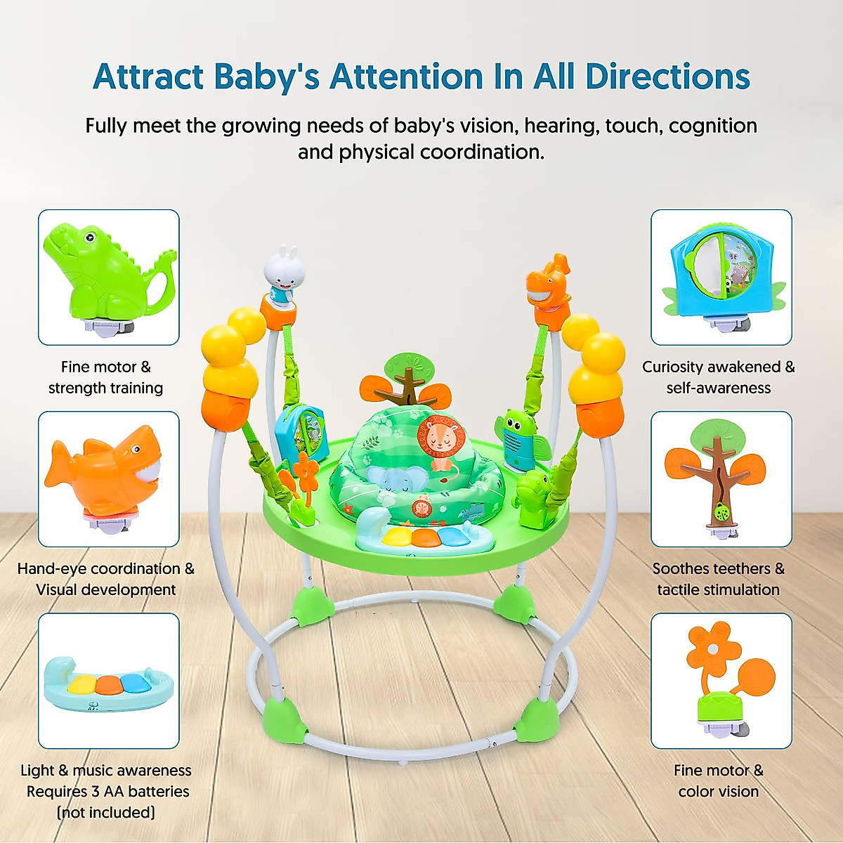 Bellababy Multi-Functional Baby Jumping Activity Center, Interactive Play Center, Baby Discovery Activities Bounces with Lights, Melodies and Colorful Enlightenment Toys, Ages 6 Months+