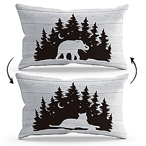 Wild Animal Elephant Wolf Forest Camping Reversible Throw Pillow Cover Pillowcase Farmhouse Adventure Theme 12x20 Inch Decor for Sofa Bed Couch Home Bedroom RV Camper Gifts for Wildlife Lover