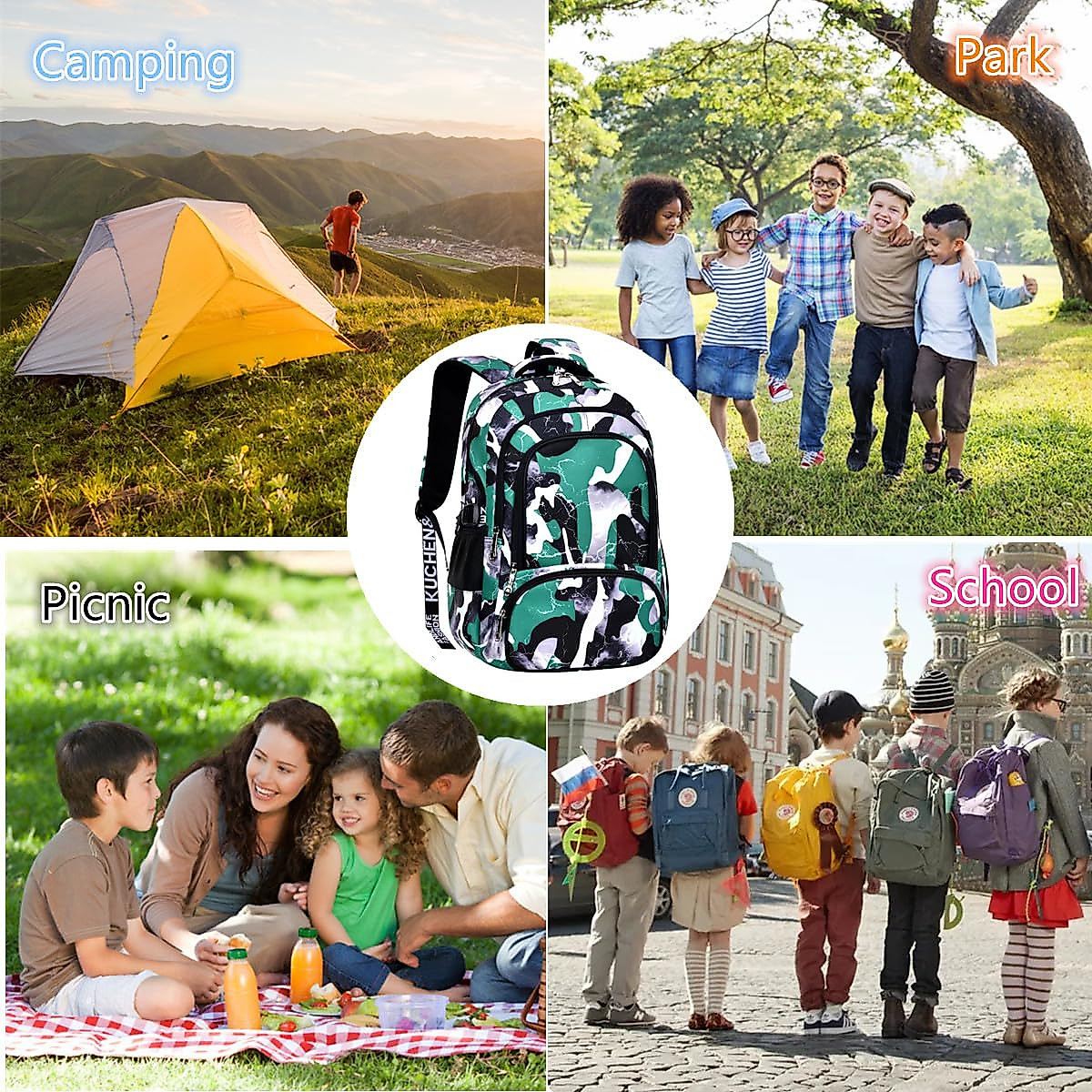 Yvechus School Backpack Casual Daypack Travel Outdoor Camouflage Backpack Christmas Presents for Boys and Girls (AY Camo Green)