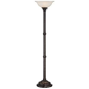 Barnes and Ivy Bellham Rustic Farmhouse Torchiere Floor Lamp Standing 72" Tall Bronze Pole Pale Amber Fluted Glass Shade for Living Room Reading Bedroom Office House Home Decor