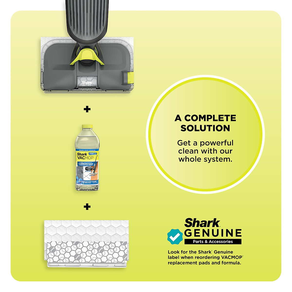 Shark VM252 VACMOP Pro Cordless Hard Floor Vacuum Mop with LED Headlights, 4 Disposable Pads & 12 oz. Cleaning Solution, Charcoal Gray