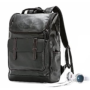 CHAO RAN Vintage Leather Backpack For Men Business Laptop Backpack With Charge Port Black Waterproof College School Bag