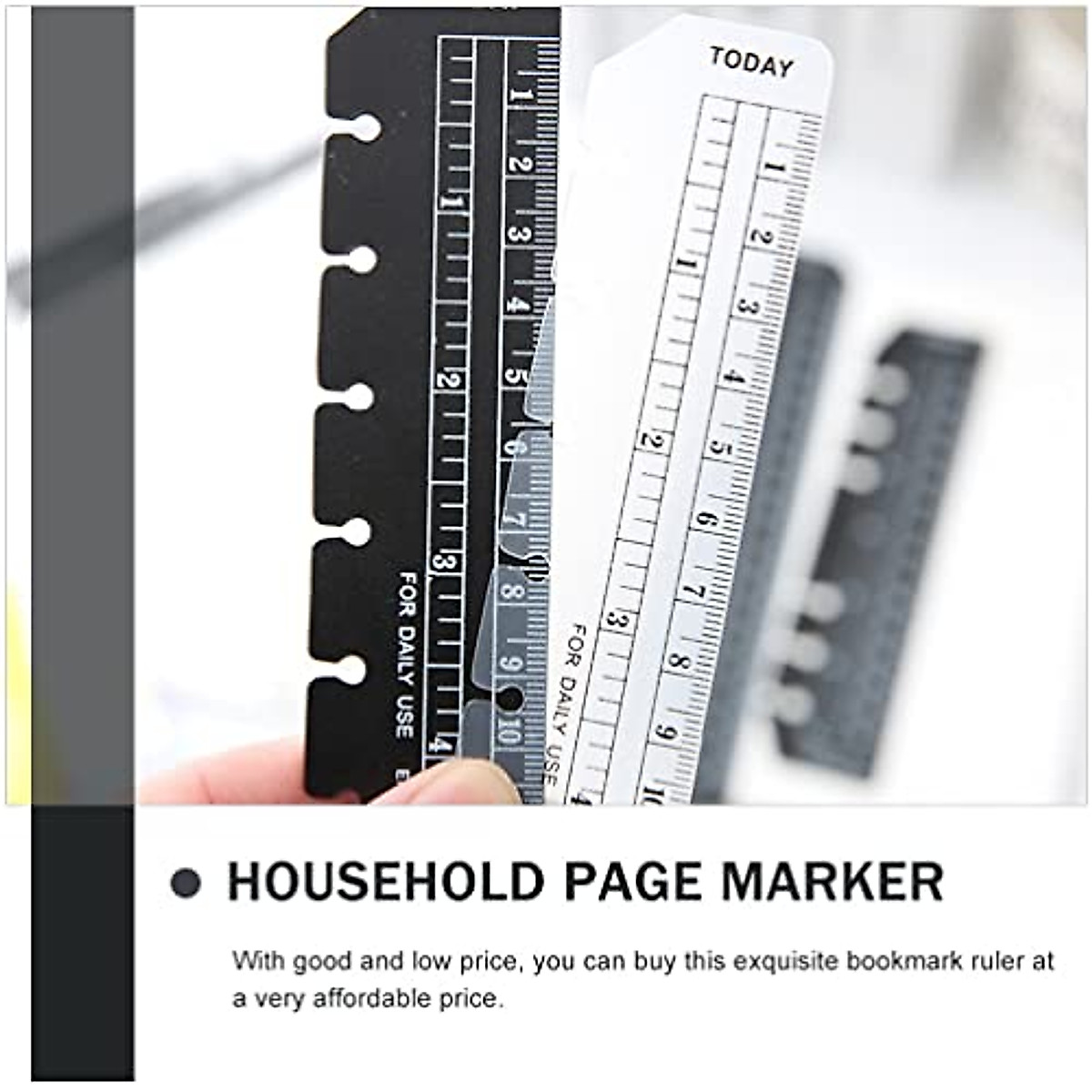 TOYANDONA Clear Binder 18Pcs Plastic Page Marker Snap- in Bookmark Binder Ruler for A5 A6 A7 Size 6- Hole Notebook Filler Planner Accessory Black Clear Multi- Function Planner Bookmark