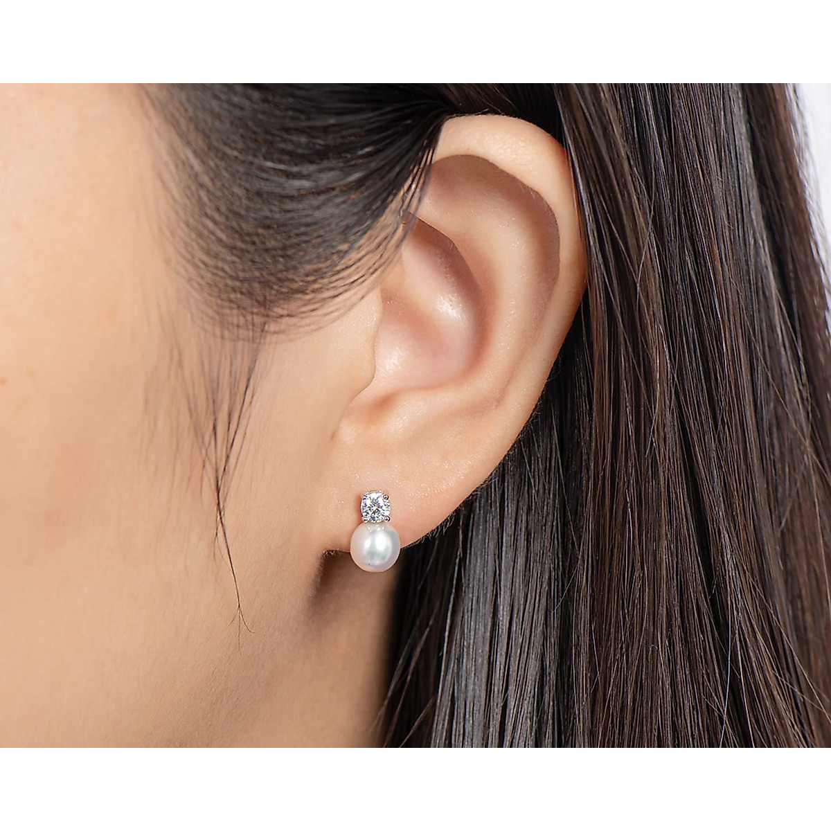 DENGGUANG Pearl Stud Earrings June Birthstone Freshwater Cultured 6.5mm Small White Pearl Drop Silver Earrings with Cubic Zirconia Jewelry Gifts for Women