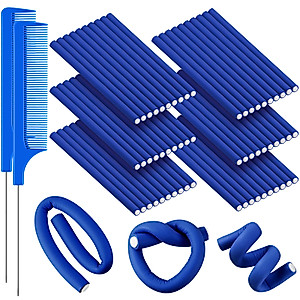 60 Flexi Rods Curling Rollers Set for Women & Girls - Flexible No-Heat Hair Curlers for Long and Short Hair (Navy Blue, 0.3 x 7 Inch)