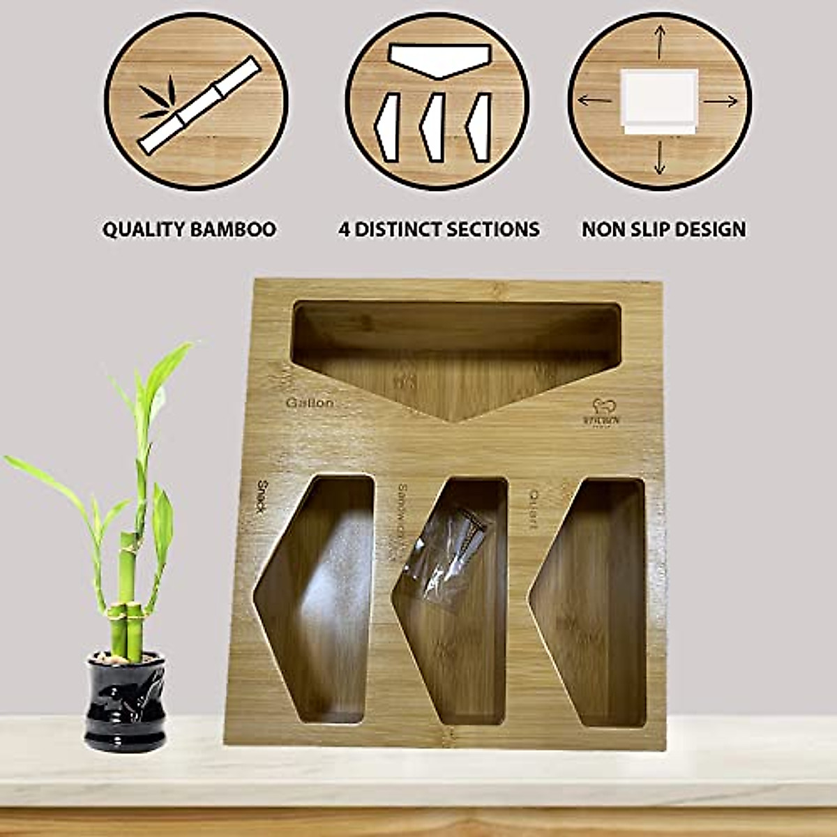 Bamboo Ziplock Bag Organizer for Drawer, Storage Bag Organizer for Kitchen, Plastic
