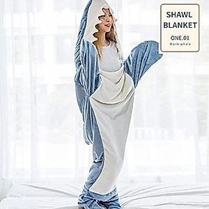 Shark Blanket Adult, Shark Wearable Blanket Hoodie, Soft Cozy Flannel Hoodie Sleeping Bag Shark Tail Wearable Fleece Throw Blanket for Kids Adults Boys Girls (83x35.5 inches/210x90 cm)