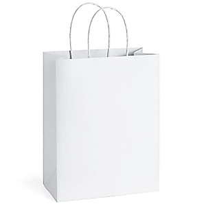 BagDream 25Pcs Paper Gift Bags 8x4.25x10.5 Kraft Paper Bags Gift Bags Shopping Bags Retail Merchandise Grocery Bags Sacks, White Paper Bags with Handles Bulk