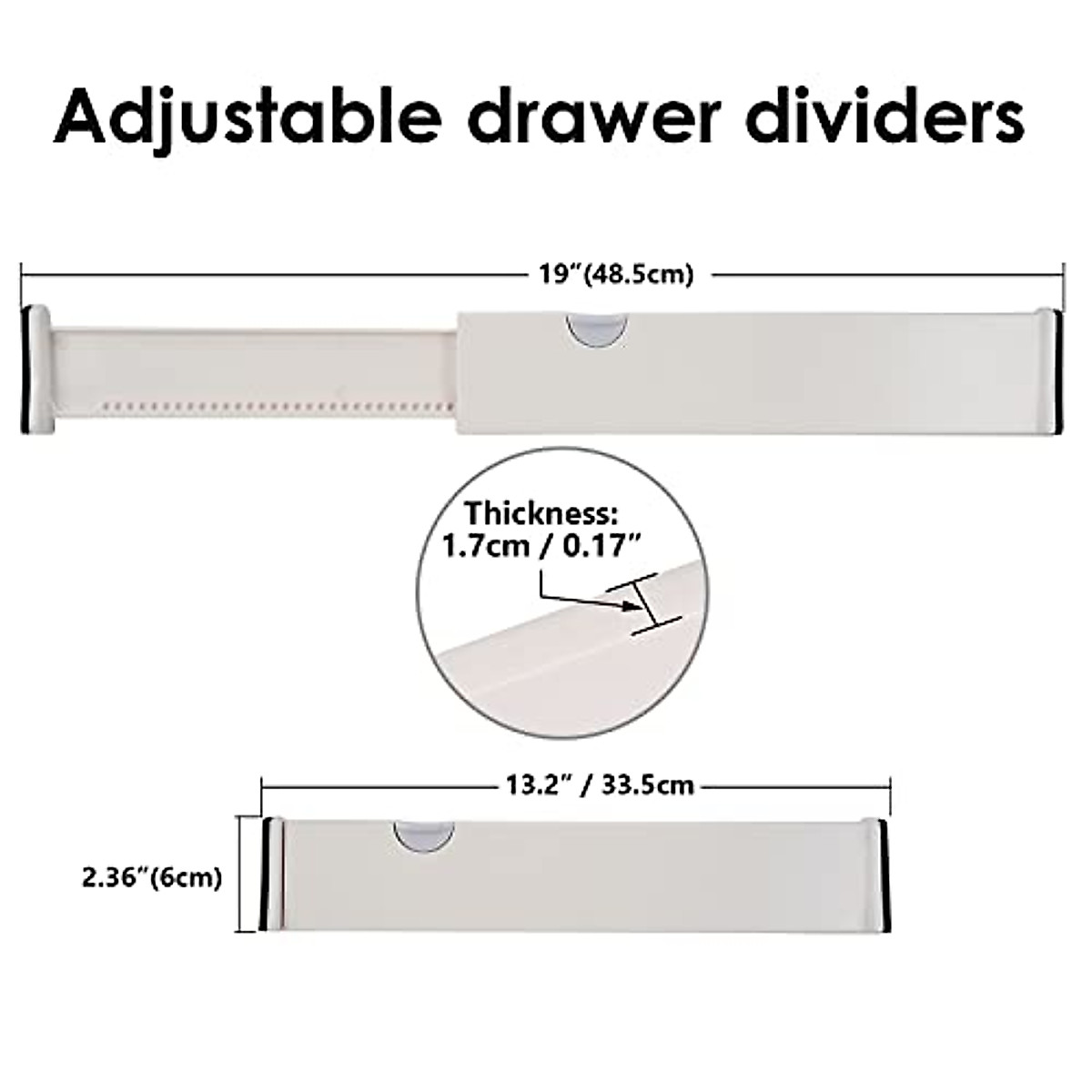 Phyllia Drawer Dividers 4 Pack, Expandable Dresser Drawer Organizers Separators Suitable 13.2-19", Tray Organizer for Silverware and Utensils, Kitchen,Bedroom,Bathroom, Office or Dresser Storage.