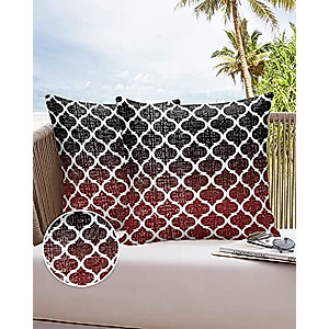Vandarllin Outdoor Throw Pillows Covers 24X24 Set of 2 Waterproof Black and Red Ombre Gradient Decorative Zippered Lumbar Cushion Covers for Patio Furniture, Morocco Pattern