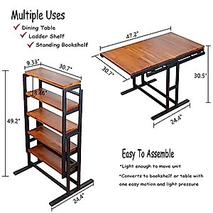 Brefhome Convertible Kitchen Table for Small Spaces,Space Saving Dining Table,Mahogany Transforming Table,Multipurpose Shelf Display Rack