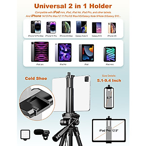 JOILCAN Phone Tripod Stand, 68" Tripod for iPad iPhone Tablet with Remote Universal Holder Carry Bag, Travel Aluminum Tripod for Video Recording Photos Vlogging Compatible with iPad Pro iPhone Camera