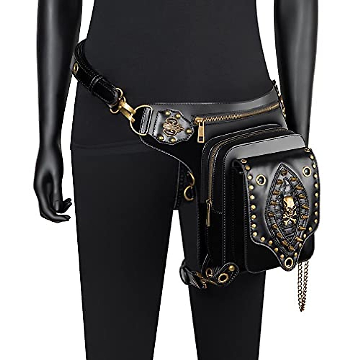 Steampunk Waist Thigh Bag Gothic Victorian Cosplay Backpack Retro Handheld Crossbody Shoulder Bag Vintage Handbags Black