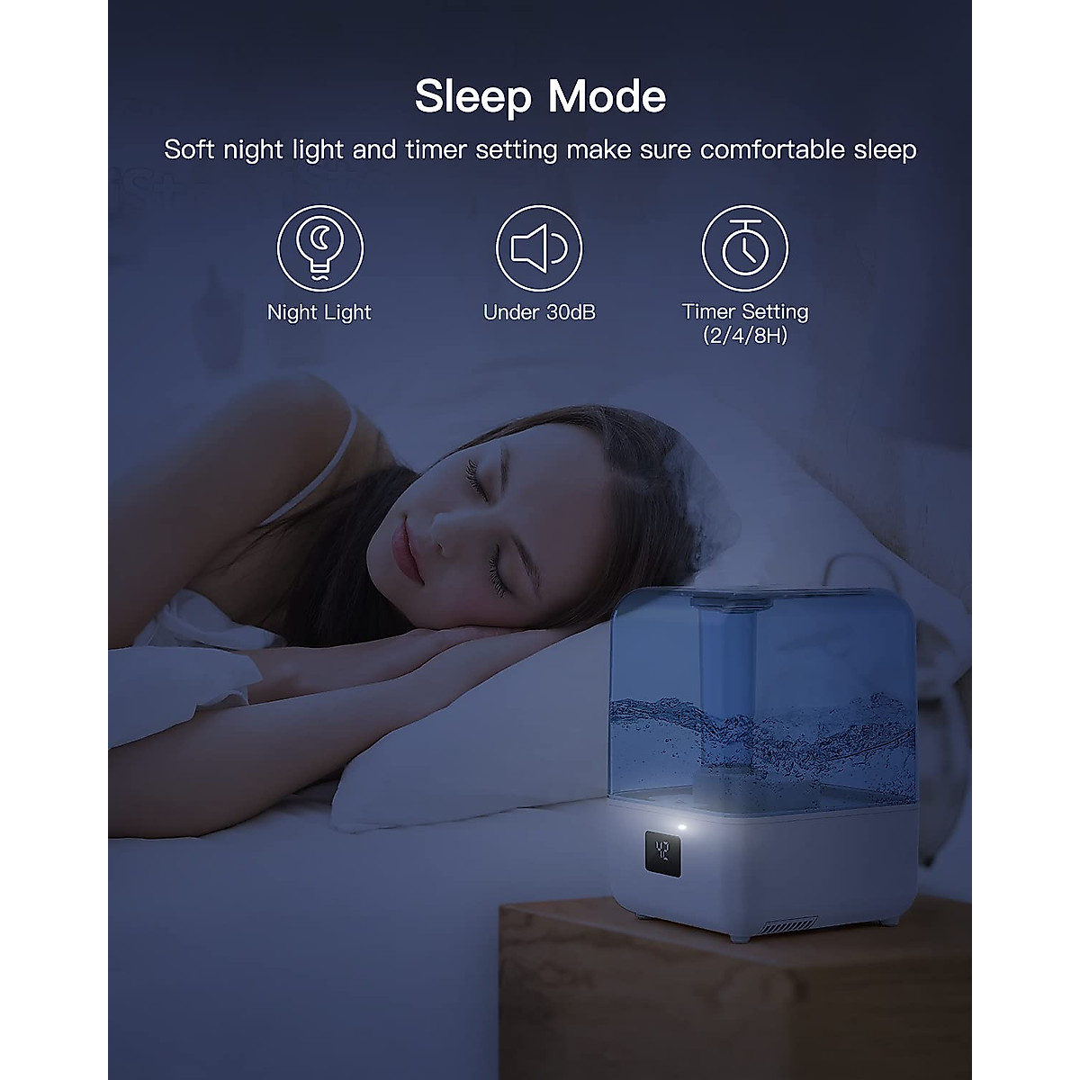 MORENTO Humidifiers for Bedroom, 4.5L Top Fill Humidifiers for Large Room, Cool Mist Humidifiers for Home, 360 Nozzle, Auto Shut-Off, Humidity Setting, Last up to 50Hrs with Night Light, White