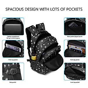 Goldwheat 3Pcs Dog Paw Prints Backpack and Lunch-Bag Set for Girls School Student Book Bag Middle School-Bag